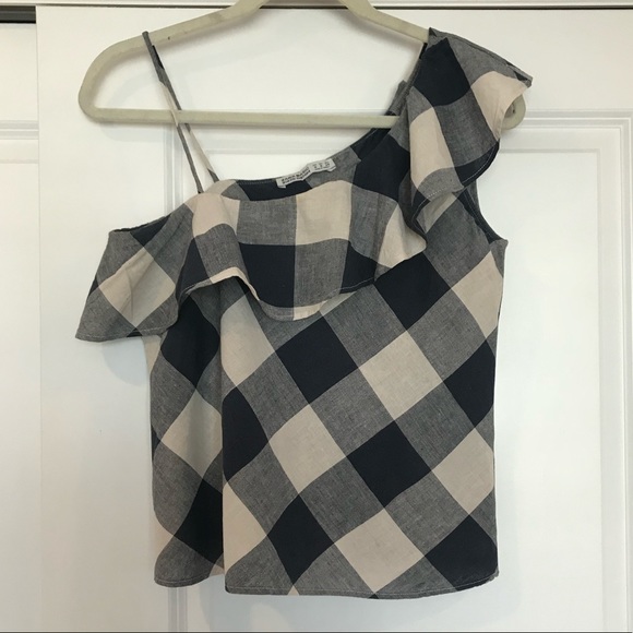 Zara | Tops | Zara Gingham Ruffle One Shoulder Top | Poshmark